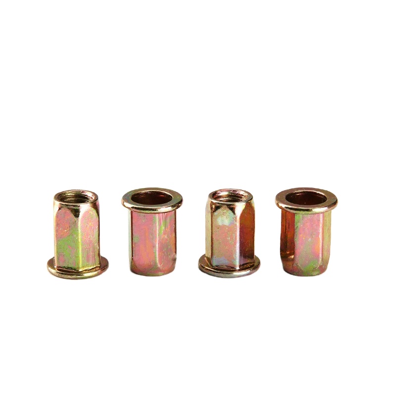China carbon steel flat hex head rivet nut with yellow zinc plated ...